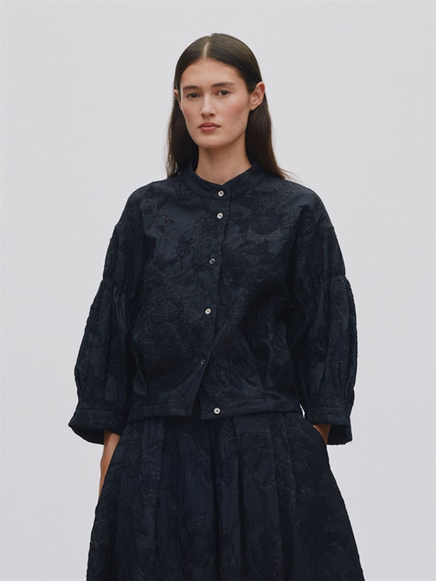 Rabens Saloner Candie Clipped Jacquard Shirt Jacket Pirate Black